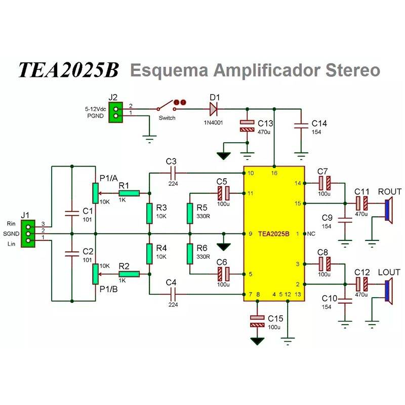Circuito Integrado TEA2025B - DIP 16 - Amplificador De Audio Estéreo